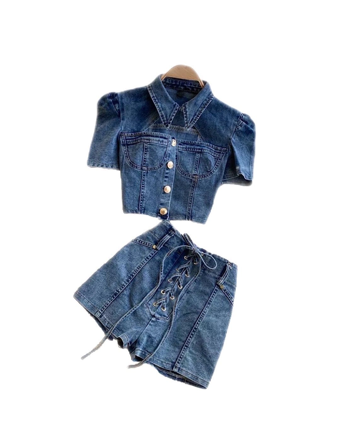 Denim Matching Shorts And Top Set– Beyazura.com