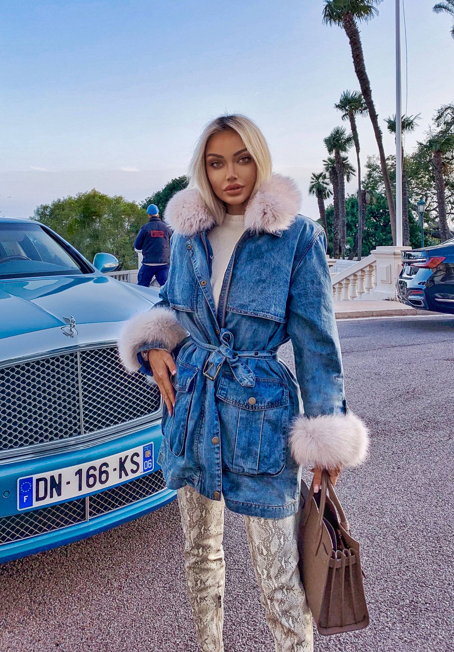 Goose Down Denim Coat With Fox Fur Trims– Beyazura.com