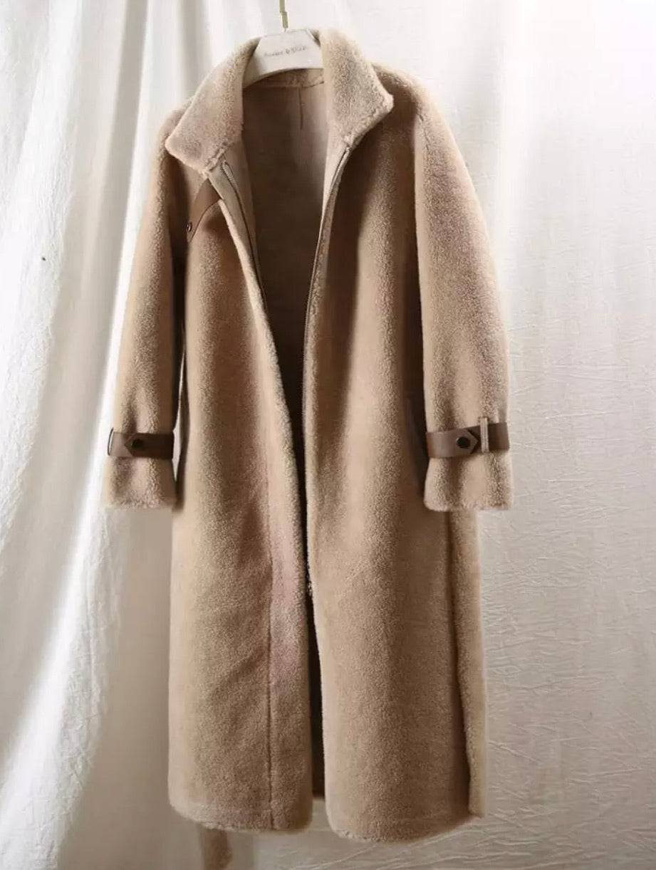 Lamb Wool Genuine Sheep Shearing Fur Belted Teddy Coat– Beyazura.com