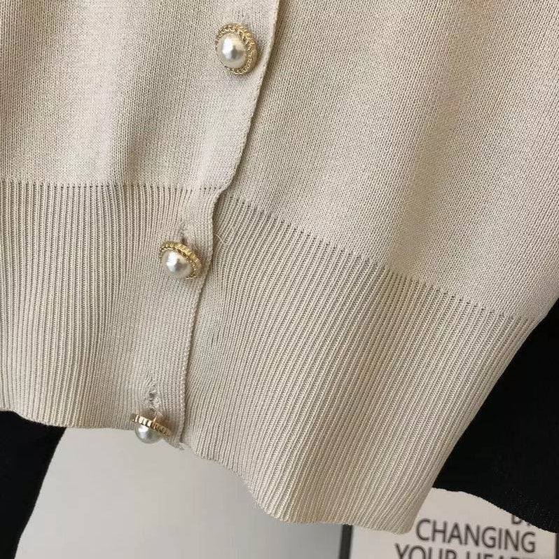 Lux Ribbed Knit Pearl Buttoned Cardigan– Beyazura.com