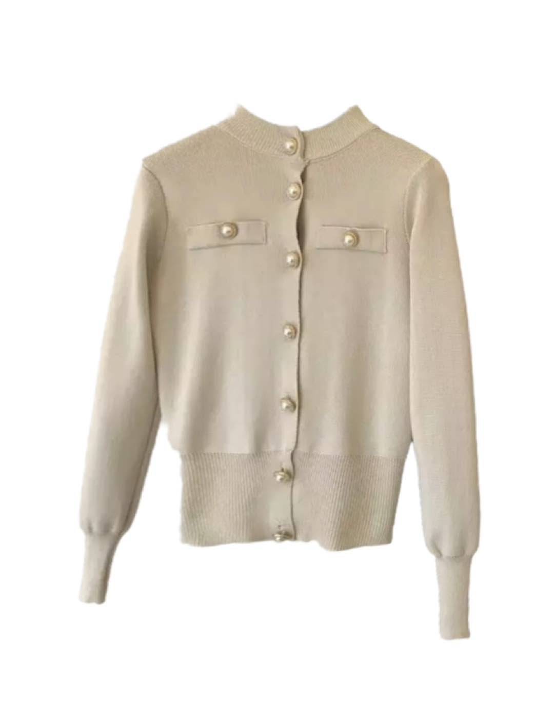 Lux Ribbed Knit Pearl Buttoned Cardigan– Beyazura.com