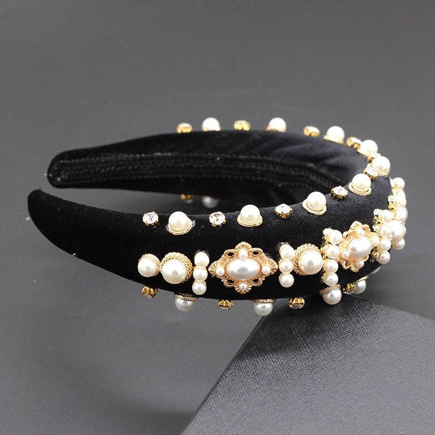 Lux Velour Crystal And Pearl Decorated Headbands– Beyazura.com