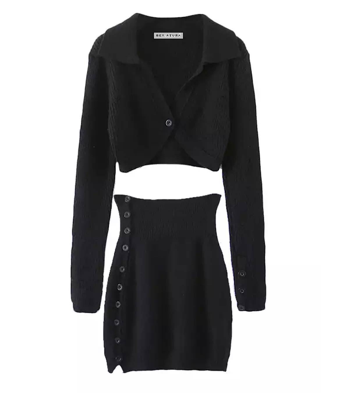 Mini Skirt And Cropped Shirt Knit Set– Beyazura.com