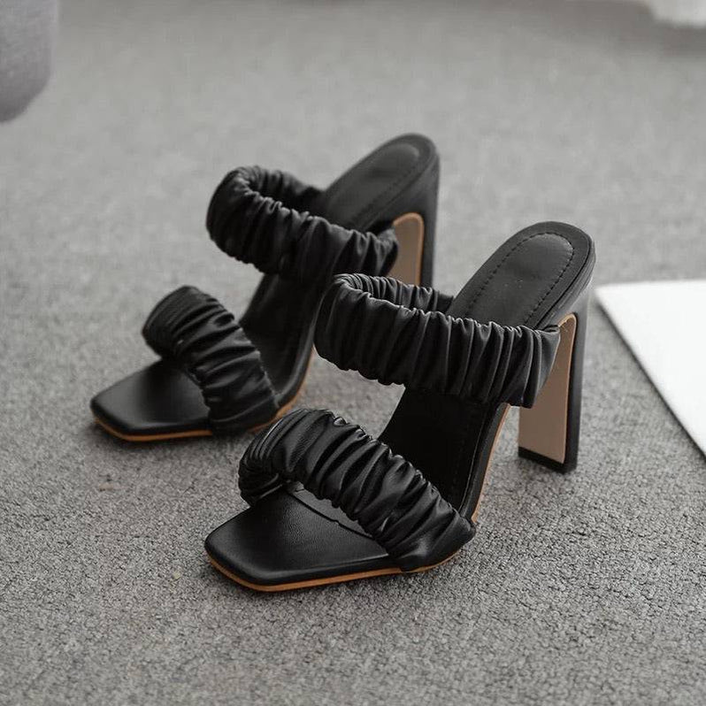 Open Toe Thick Block Heel Mules– Beyazura.com