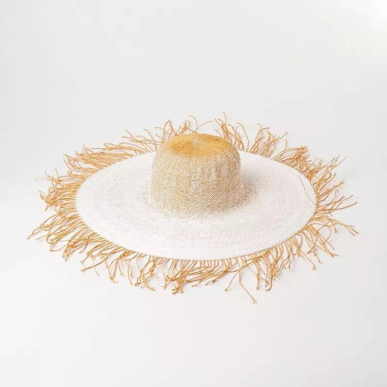 Paper Straw Long Fringe Edged Wide Bream Hat– Beyazura.com