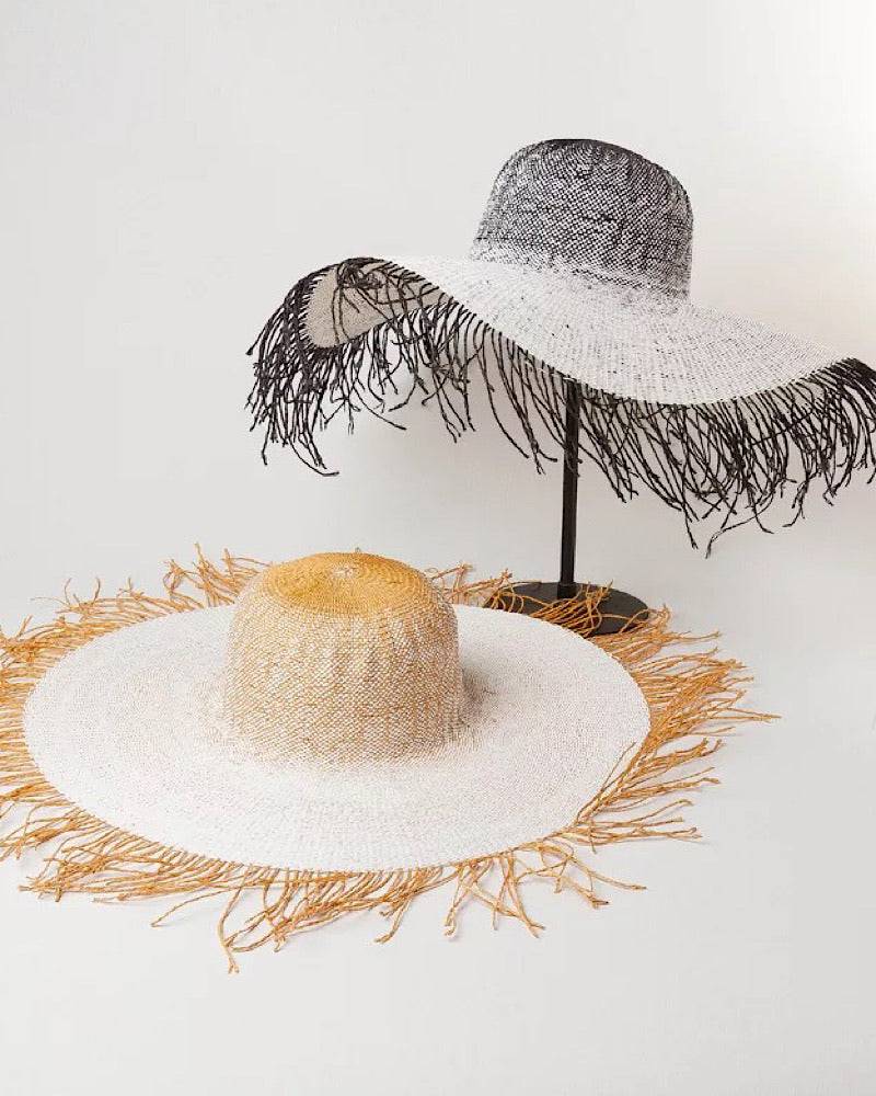 Paper Straw Long Fringe Edged Wide Bream Hat– Beyazura.com