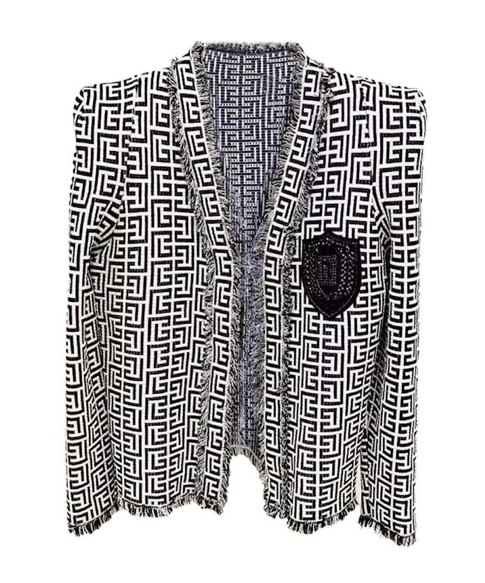 Quilted Padded Shoulder Knitted Jacket– Beyazura.com