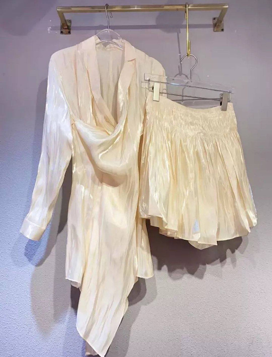 Satin Short Skirt And Cross Shaped Top Set– Beyazura.com